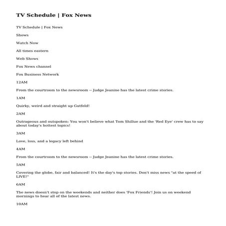 TV Schedule | Fox News | PDF