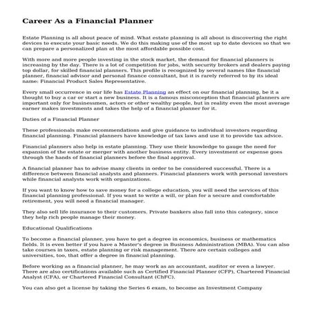 Career As a Financial Planner | PDF | Business Accounting & Finance ...