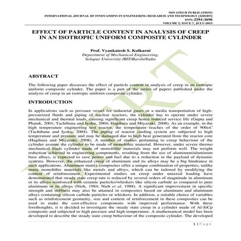 EFFECT OF PARTICLE CONTENT IN ANALYSIS OF CREEP IN AN ISOTROPIC UNIFORM ...