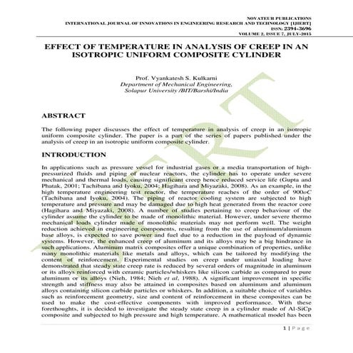 REVIEW ON ANALYSIS OF CREEP IN AN ISOTROPIC UNIFORM COMPOSITE CYLINDER ...