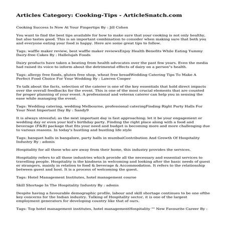 Articles Category: Cooking-Tips - ArticleSnatch.com