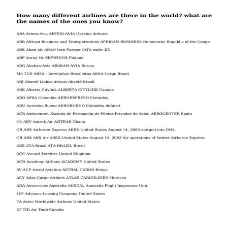 How many different airlines are there in the world? what are the names ...