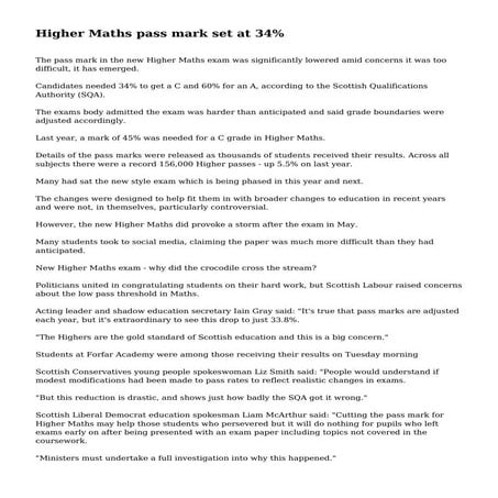 Higher Maths pass mark set at 34% | PDF