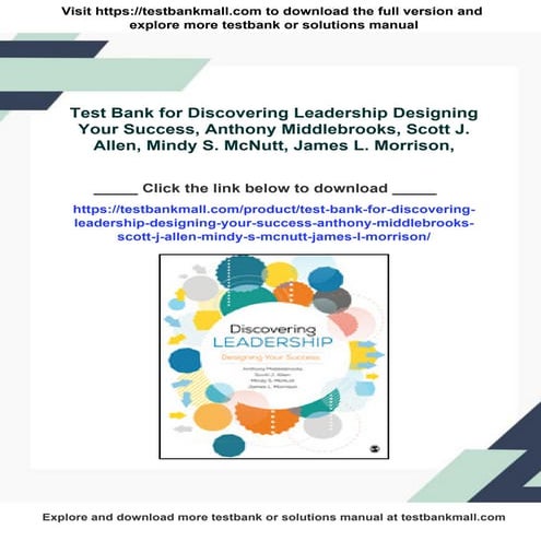 Test Bank for Discovering Leadership Designing Your Success, Anthony ...