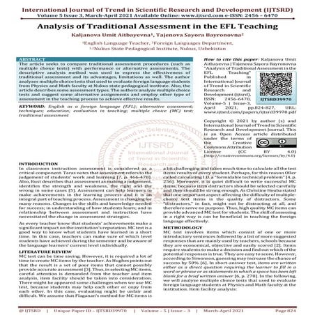 Analysis of Traditional Assessment in the EFL Teaching | PDF ...