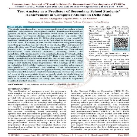 Test Anxiety as a Predictor of Secondary School Students’ Achievement ...