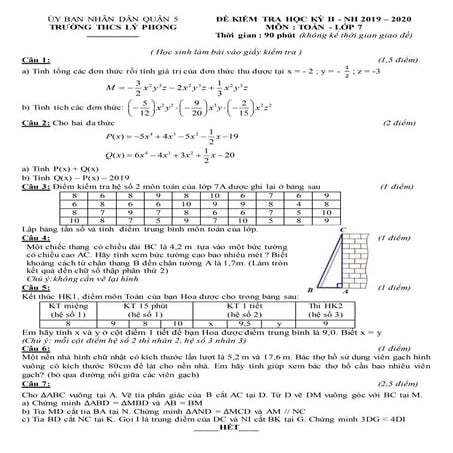 Đề Thi HK2 Toán 7 - THCS Lý Phong | DOCX