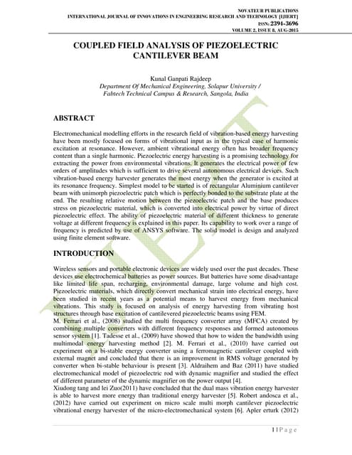 Coupled Field Analysis Of Piezoelectric Cantilever Beam Pdf