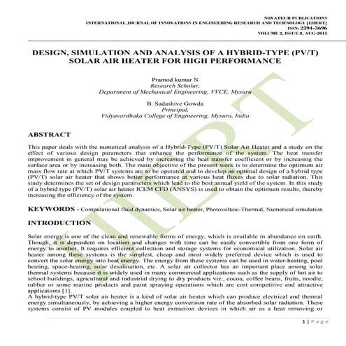DESIGN, SIMULATION AND ANALYSIS OF A HYBRID-TYPE (PV/T) SOLAR AIR ...