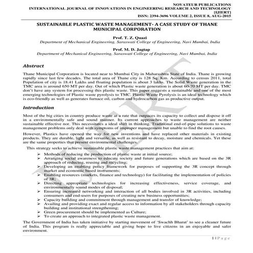 SUSTAINABLE PLASTIC WASTE MANAGEMENT- A CASE STUDY OF THANE MUNICIPAL ...