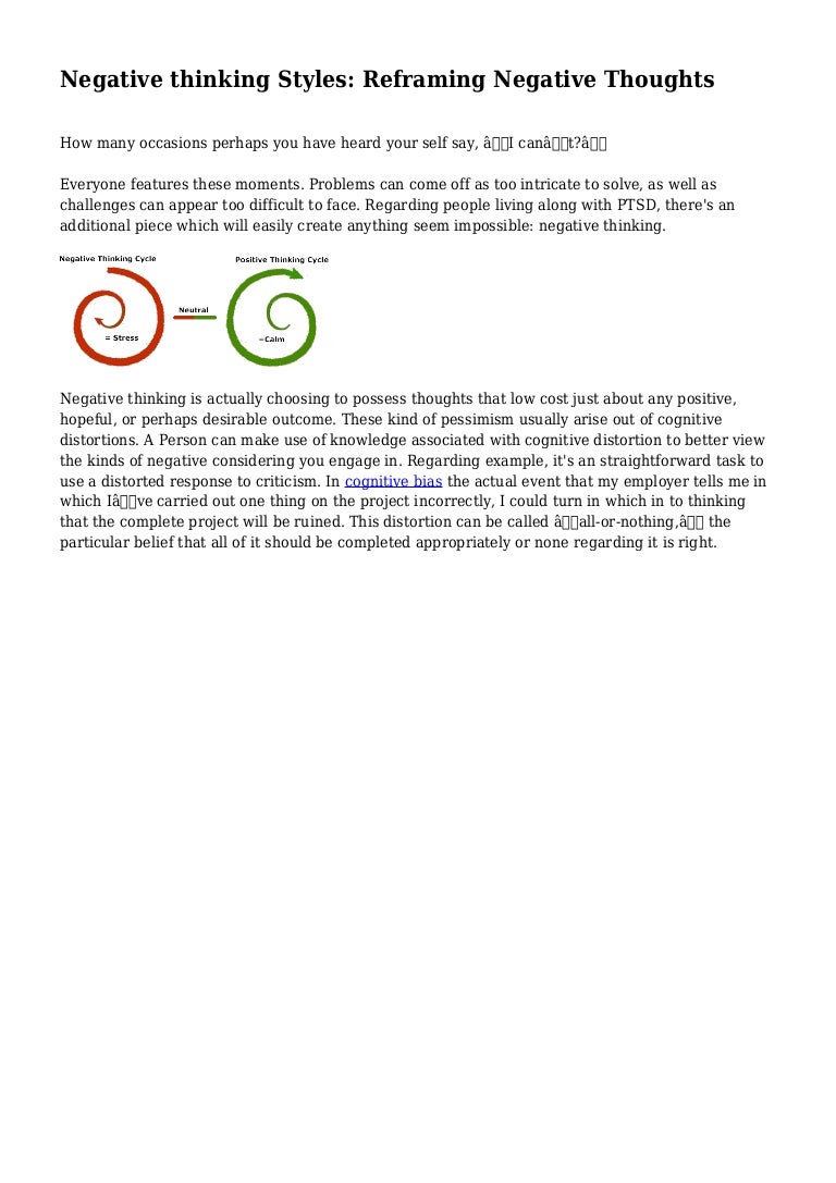 Negative thinking Styles: Reframing Negative Thoughts