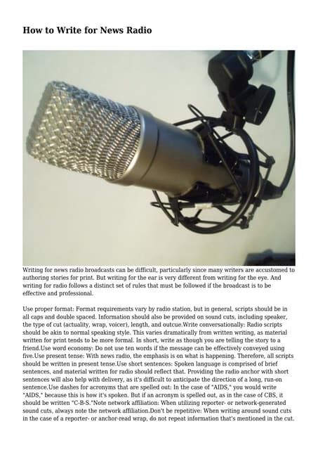 Radio Script writing and Broadcasting | PPTX | Public Radio | Talk Radio