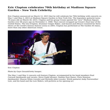 Eric Clapton celebrates 70th birthday at Madison Square Garden - New ...