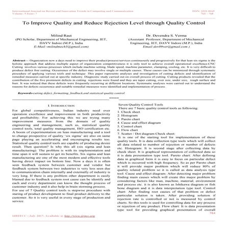 To Improve Quality and Reduce Rejection Level through Quality Control | PDF