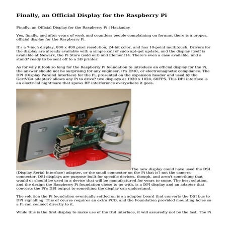 Finally, an Official Display for the Raspberry Pi | PDF