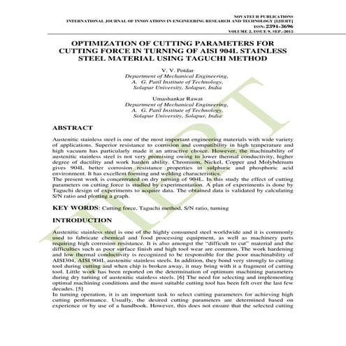 Optimization Of Cutting Parameters For Cutting Force In Turning Of Aisi