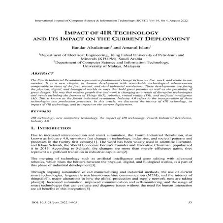 IMPACT OF 4IR TECHNOLOGY AND ITS IMPACT ON THE CURRENT DEPLOYMENT | PDF