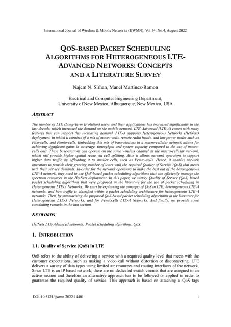 Qos Based Packet Scheduling Algorithms For Heterogeneous Lte Advanced Networks Concepts And A