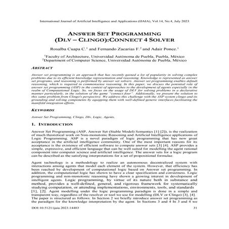 ANSWER SET PROGRAMMING (DLV – CLINGO):CONNECT 4 SOLVER | PDF