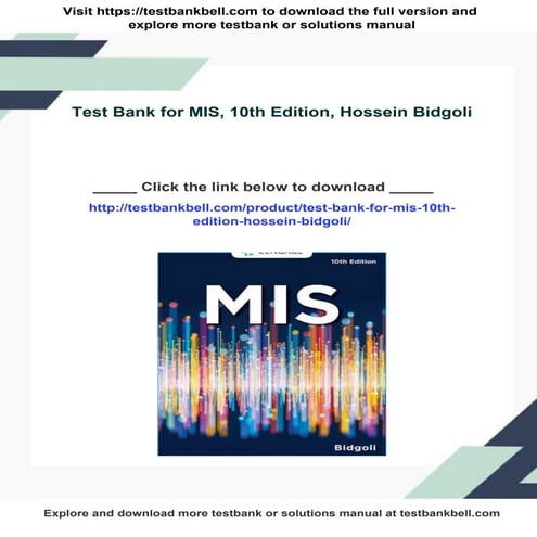 Test Bank for MIS, 10th Edition, Hossein Bidgoli | PDF