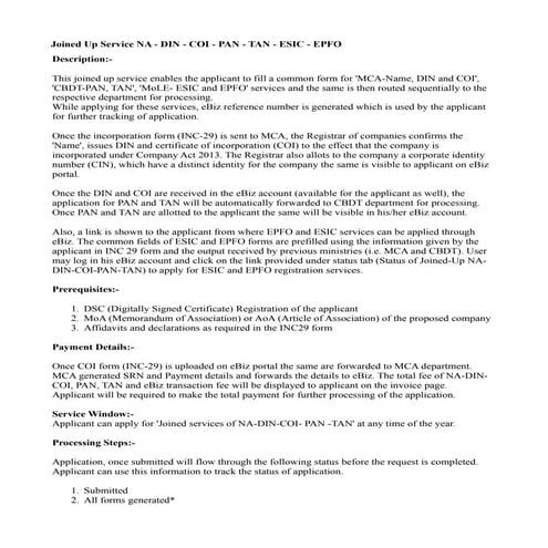 Notification on Joined Up Service NA - DIN - COI - PAN - TAN - ESIC ...