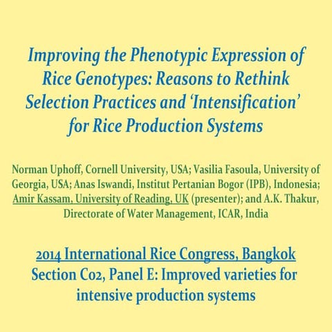 1445 - Improving the Phenotypic Expression of Rice Genotypes: Reasons ...