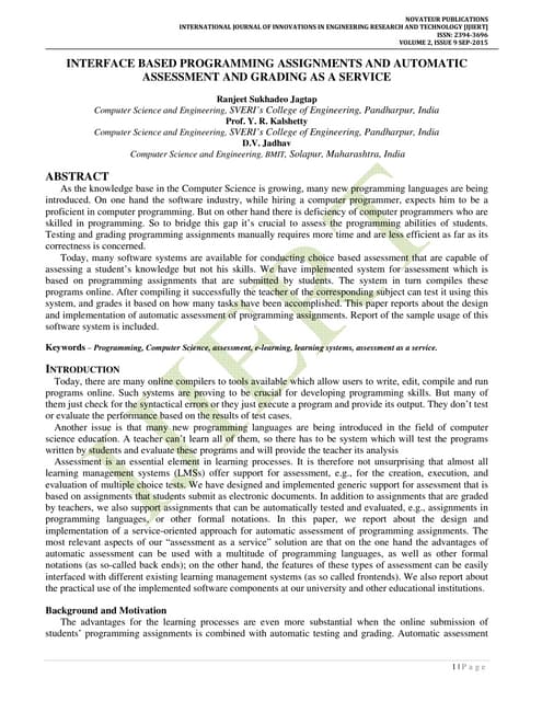 Interface Based Programming Assignments And Automatic Assessment And