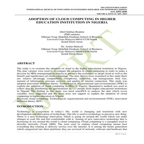 ADOPTION OF CLOUD COMPUTING IN HIGHER EDUCATION INSTITUTION IN NIGERIA ...