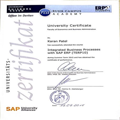 SAP certificate
