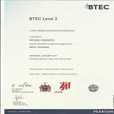IHCD FPOS(I) BTEC Level 2 Cetificate | PDF