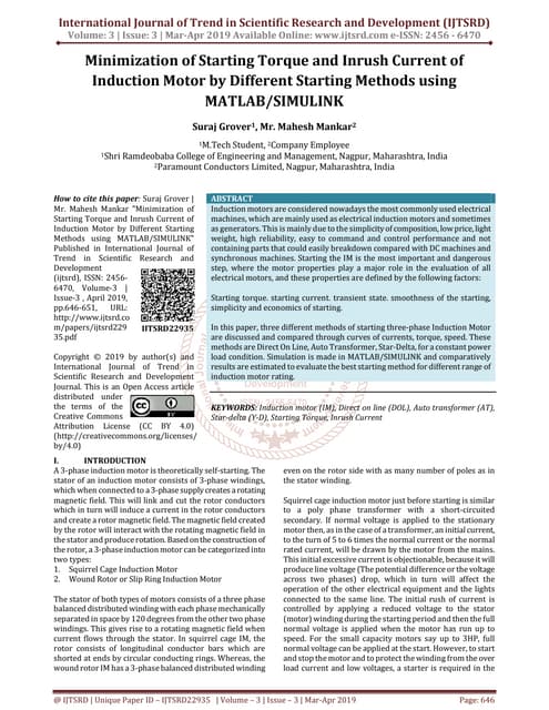 COMPARATIVE STUDY OF INDUCTION MOTOR STARTERS USING MATLAB SIMULINK | PDF