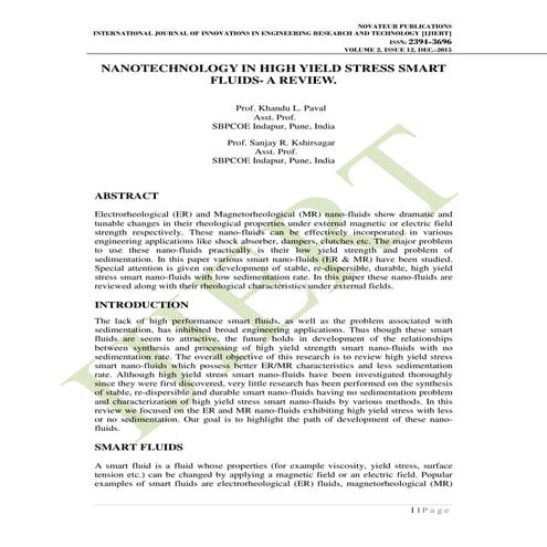 NANOTECHNOLOGY IN HIGH YIELD STRESS SMART FLUIDS- A REVIEW. | PDF