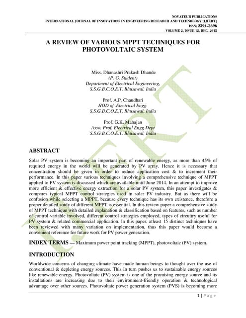 Solar Pv Model With Mppt P And O Method Pptx Computer Software And Applications Computing
