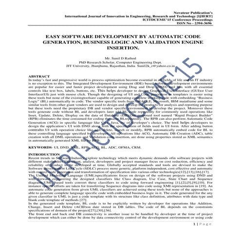 EASY SOFTWARE DEVELOPMENT BY AUTOMATIC CODE GENERATION, BUSINESS LOGIC AND VALIDATION ENGINE ...