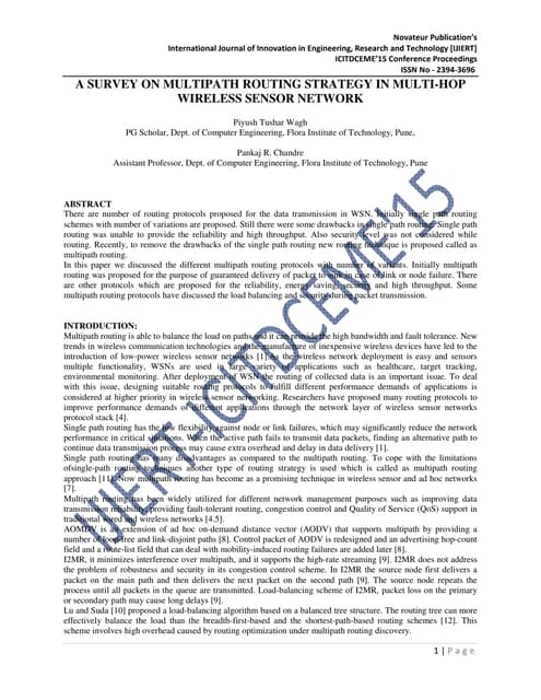 A Survey On Multipath Routing Strategy In Multi Hop Wireless Sensor Network Pdf