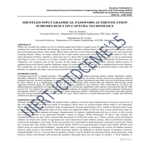 Shuffled Input Graphical Password Authentication Schemes Built On Captcha Technology Pdf