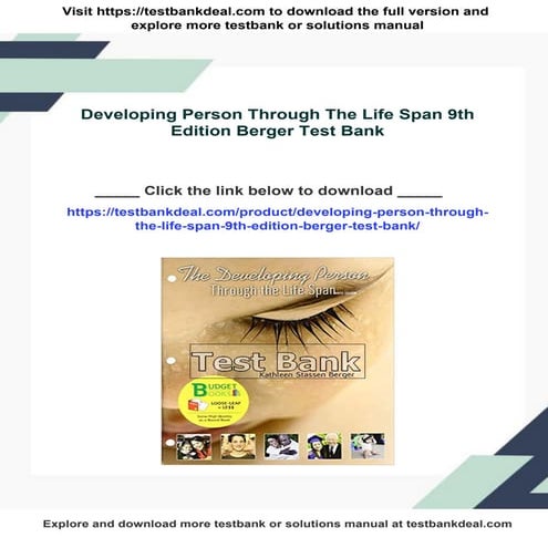Developing Person Through The Life Span 9th Edition Berger Test Bank | PDF
