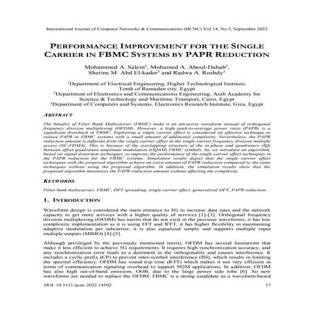 Performance Improvement For The Single Carrier In Fbmc Systems By Papr Reduction Pdf 