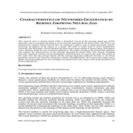 Characteristics of Networks Generated by Kernel Growing Neural Gas | PDF