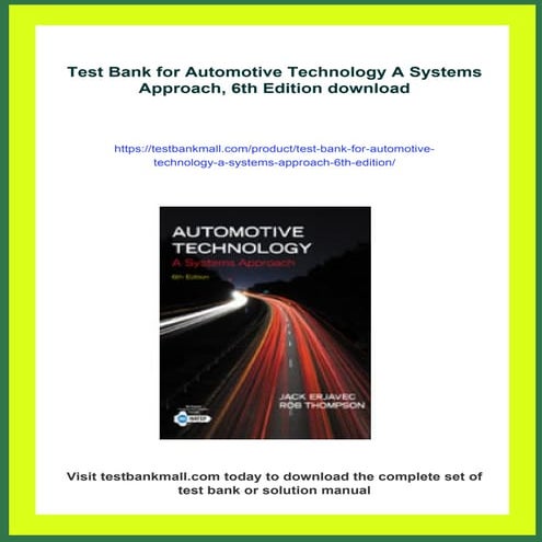 Test Bank for Automotive Technology A Systems Approach, 6th Edition | PDF