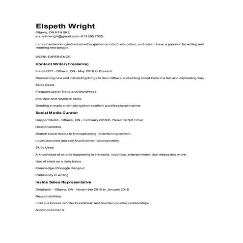 Elspeth-Wright Resume Complete | DOCX | Freelance Writing | Content ...