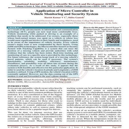 Application of Micro Controller in Vehicle Monitoring and Security System | PDF