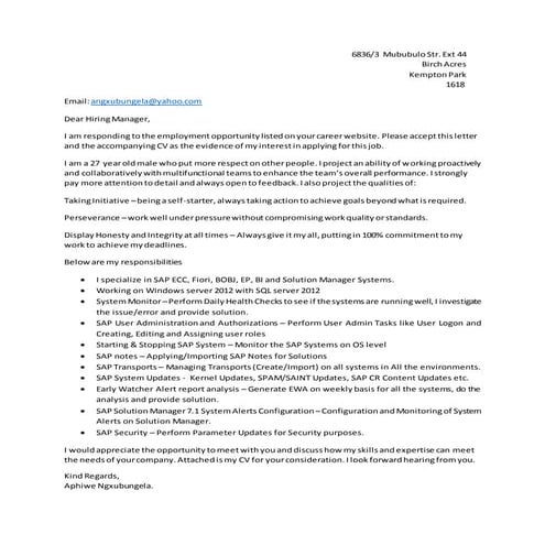 Ben's Cover Letter | PDF
