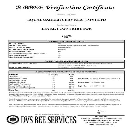 ECS B-BBEE Certificate 2014 | PDF