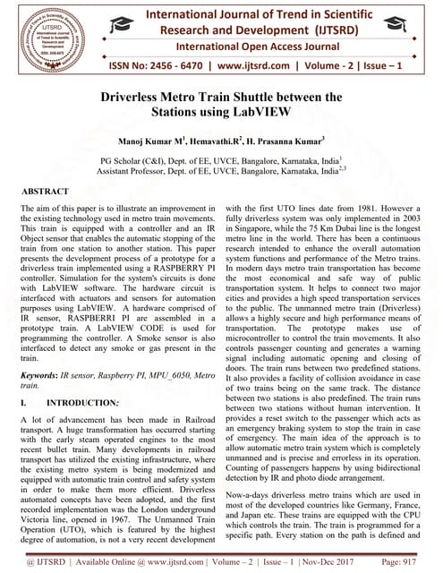 Driverless metro train using arduino uno | PDF