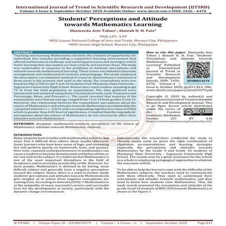 Students’ Perceptions and Attitude towards Mathematics Learning | PDF