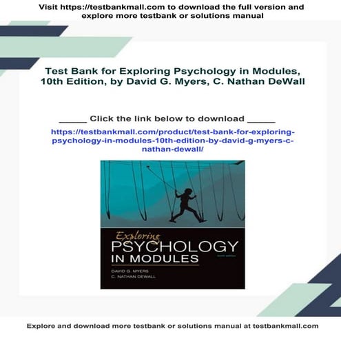 Test Bank for Exploring Psychology in Modules, 10th Edition, by David G ...