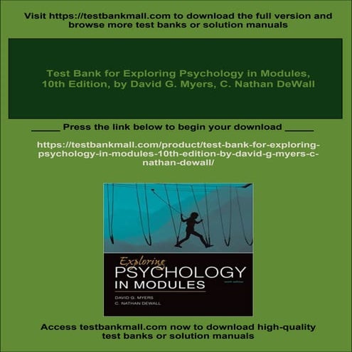 Test Bank for Exploring Psychology in Modules, 10th Edition, by David G ...
