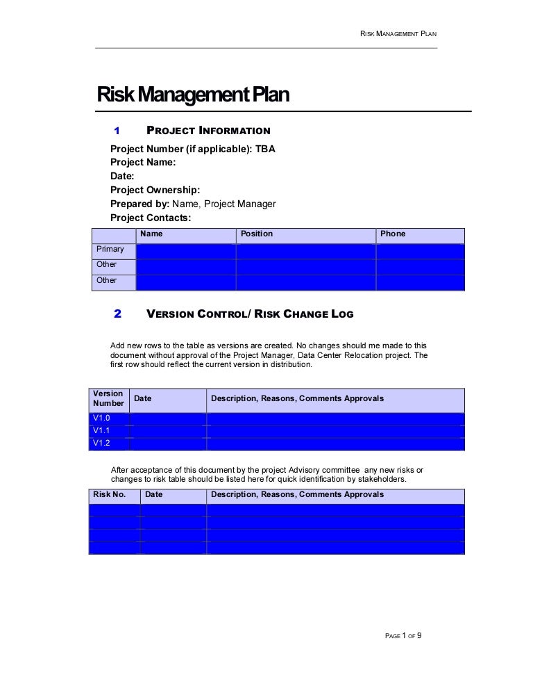 Project Risk Management Plan project-risk-management-plan