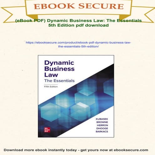 (eBook PDF) Dynamic Business Law: The Essentials 5th Edition | PDF